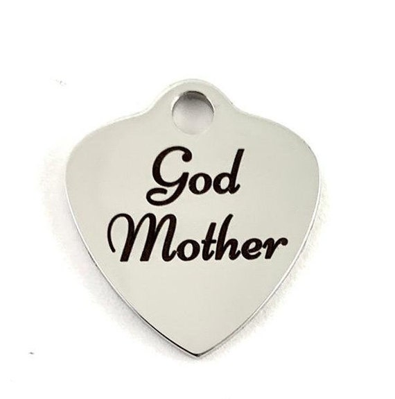 Godmother Heart Charm Stainless Steel Engraved Charm 027 Etsy