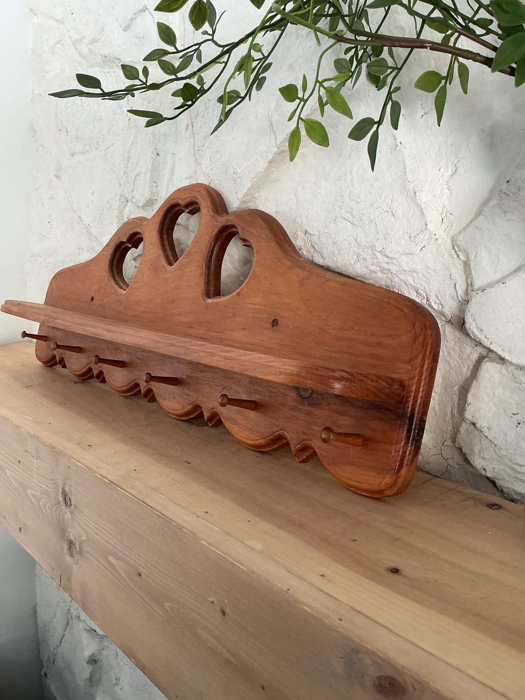 Vintage Six Peg Wood Shelf With Three Heart Cutouts - Etsy