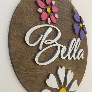 Personalized Flower Sign for Baby Girl Nursery Decor, Round Custom Name ...