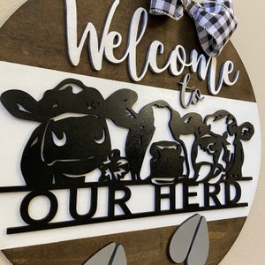 Welcome to the Herd Custom Name Wood Door Hanger Wreath, Cow Welcome ...