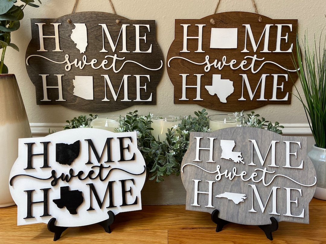 Custom Two States Wood Sign, Home Sweet Home States Sign, Housewarming ...