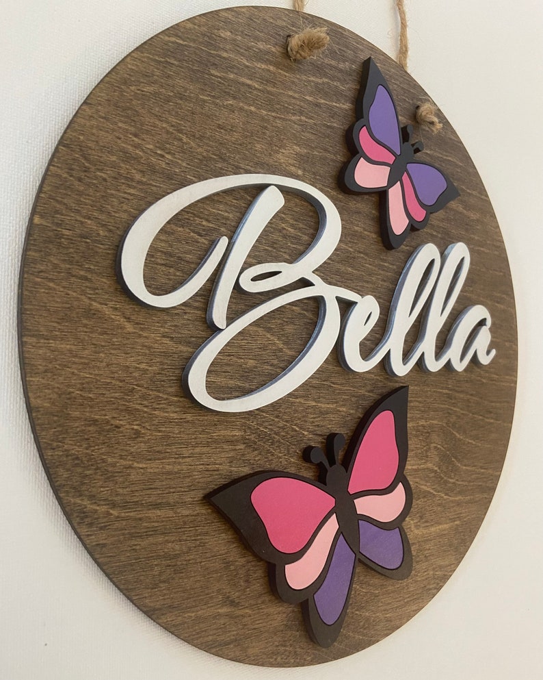 Personalized Butterfly Sign for Baby Girl Nursery Decor, Round Custom ...