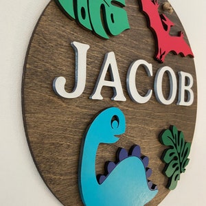 Personalized Dinosaur Sign for Baby Nursery Decor, Round Custom Name ...