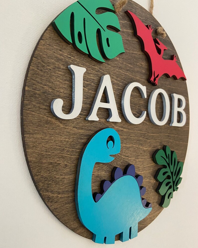 Personalized Dinosaur Sign for Baby Nursery Decor, Round Custom Name ...