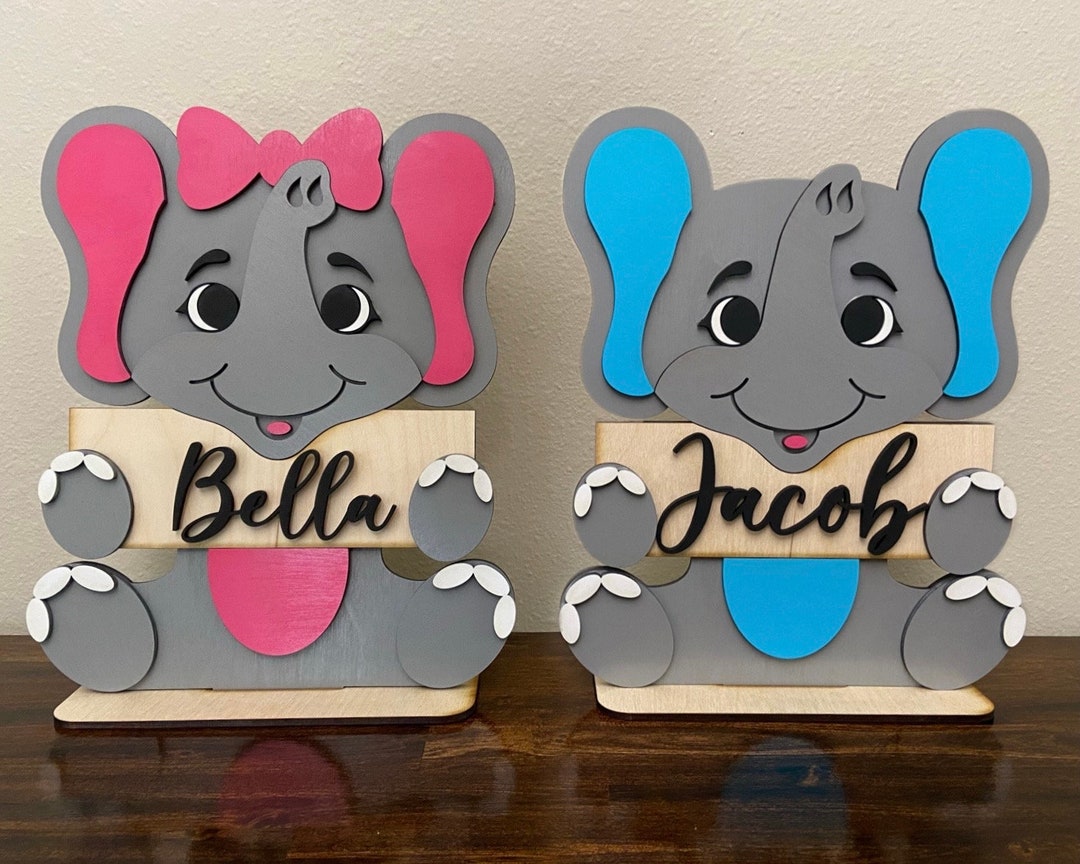 Personalized Elephant Shelf Sitter, Jungle Custom Name Sign for Nursery ...