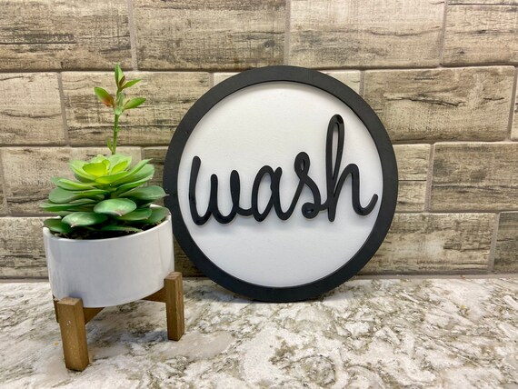 Bathroom Signs 3D Round Wood Signs Modern Farmhouse Decor | Etsy