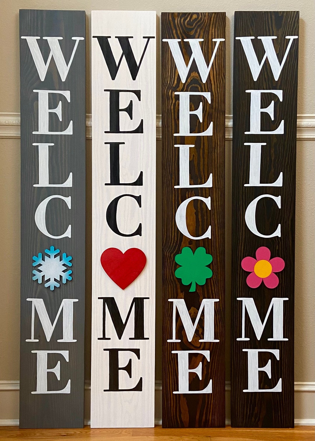 Wood WELCOME Sign, Interchangeable O Attachment Pieces, Large Vertical ...