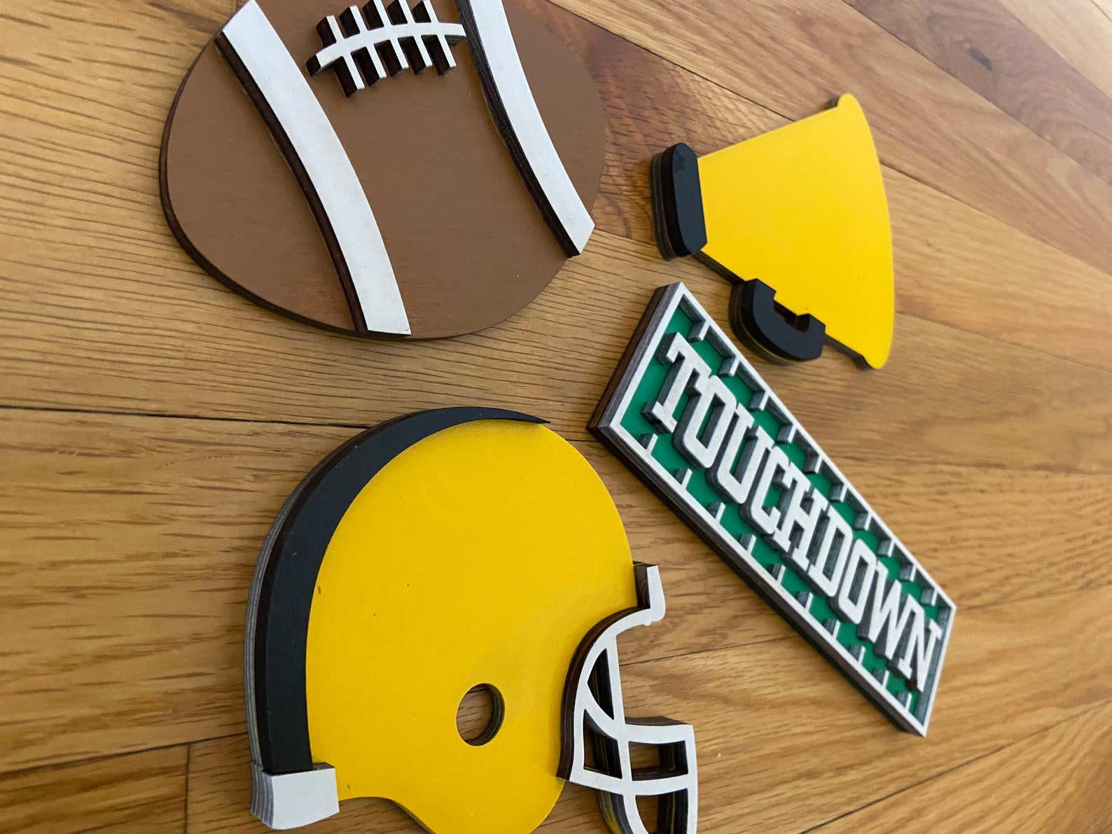 Football Fan Themed Tiered Decorative Tray Wood Sign Bundle, 3D Double ...