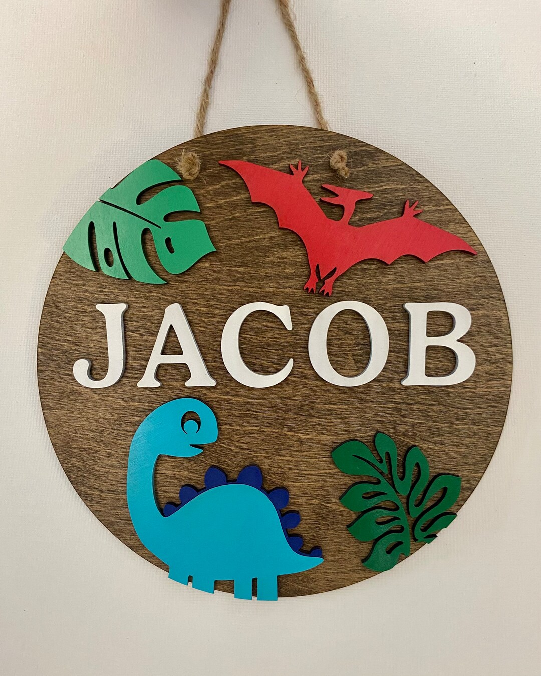 Personalized Dinosaur Sign for Baby Nursery Decor, Round Custom Name ...