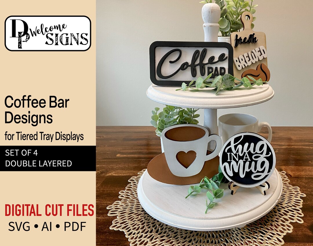 Digital Coffee Bar Pieces for Tiered Tray Display, Glowforge Laser Cut ...
