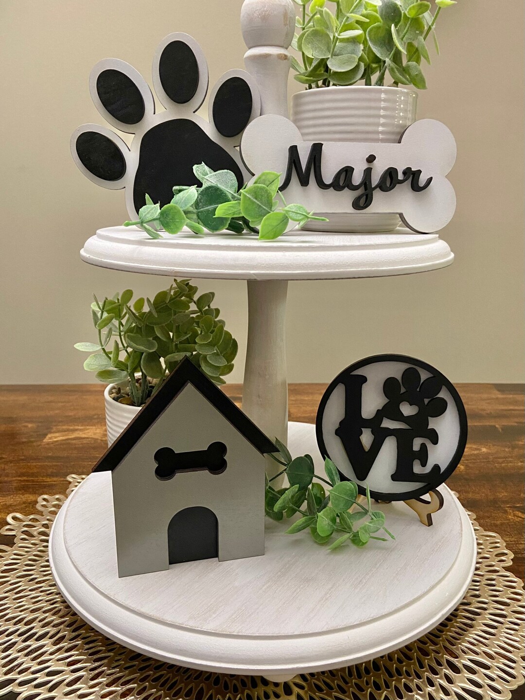 Dog Tiered Decorative Tray Wood Sign Bundle, Mini 3D Double Layered ...