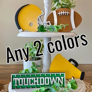 Football Fan Themed Tiered Decorative Tray Wood Sign Bundle, 3D Double ...