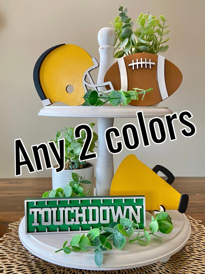 Football Fan Themed Tiered Decorative Tray Wood Sign Bundle, 3D Double ...