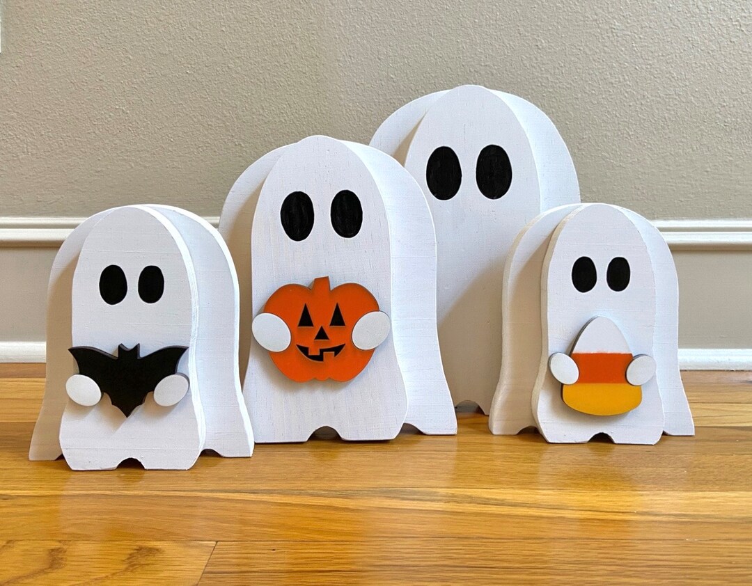 Wood Ghost With Pumpkin, Candy Corn & Bat, Halloween Fall Porch ...