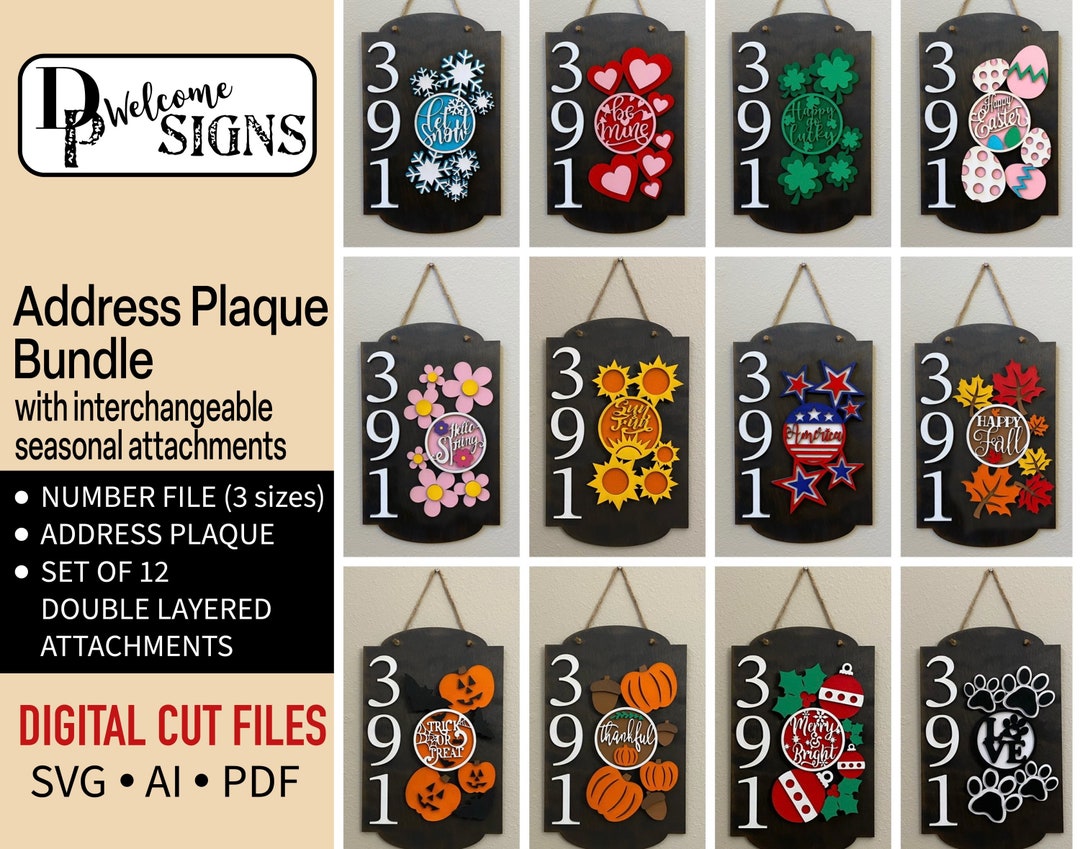 Digital Interchangeable Address Plaque Bundle, Glowforge Laser Cut ...