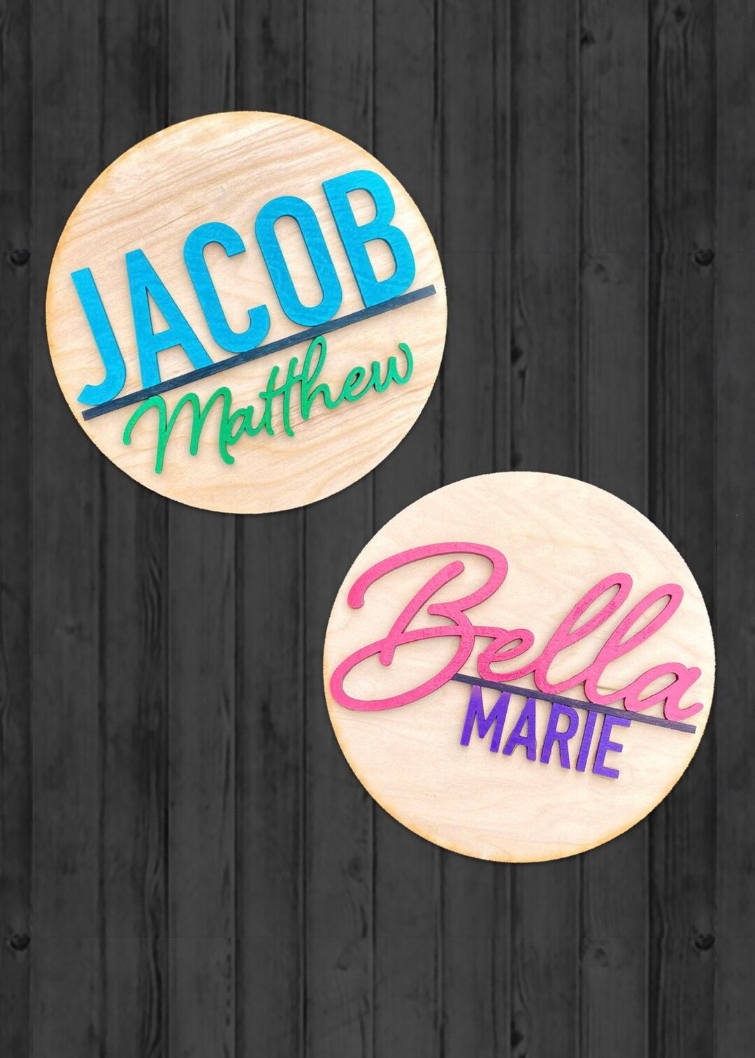 Personalized Baby Name Sign, Small Round Wood Kids Room Sign, Newborn ...