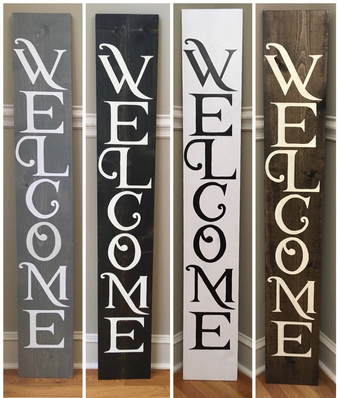 Large Vertical Welcome Sign, Front Door Sign, Porch Leaner, Rustic Wood ...
