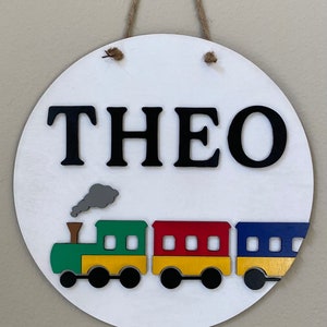 Personalized Train Sign for Baby Nursery Decor, Round Custom Name Sign ...
