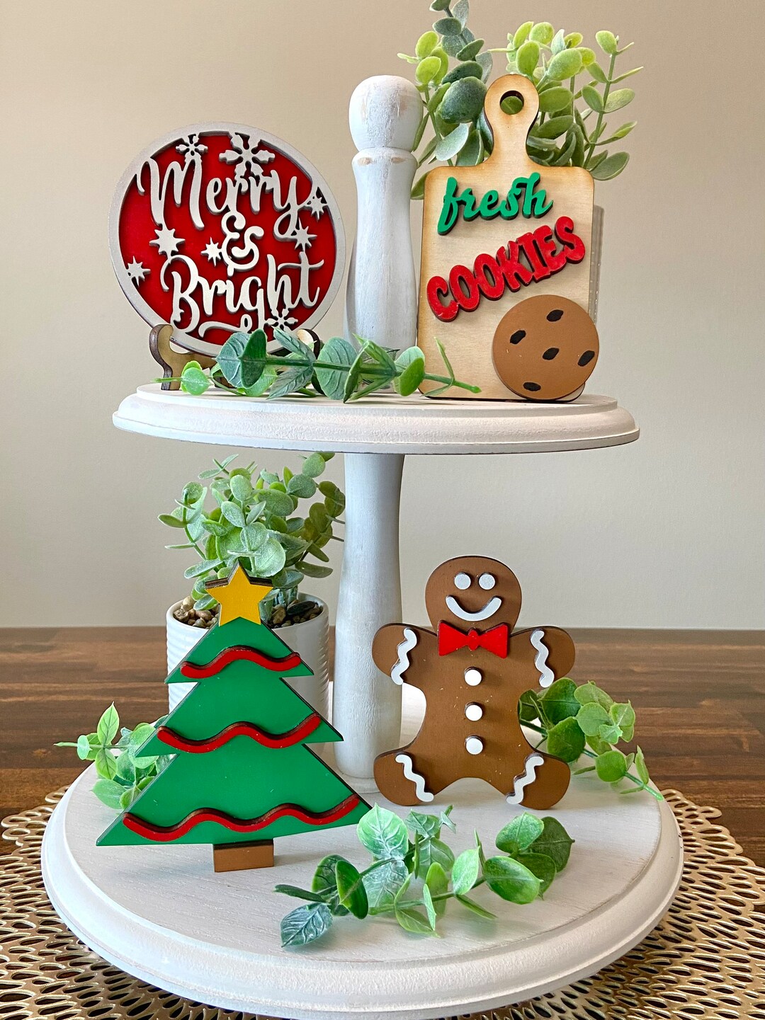 Merry Christmas Tiered Decorative Tray Wood Sign Bundle, 3D Double ...