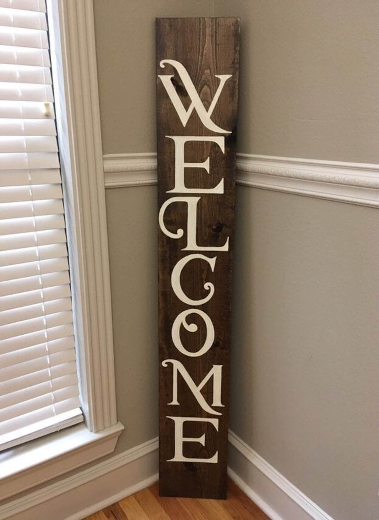 Large Vertical Welcome Sign, Front Door Sign, Porch Leaner, Rustic Wood ...