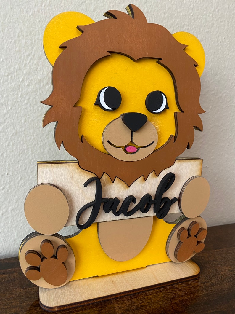Personalized Lion Shelf Sitter, Custom Name Sign for Jungle Nursery or ...