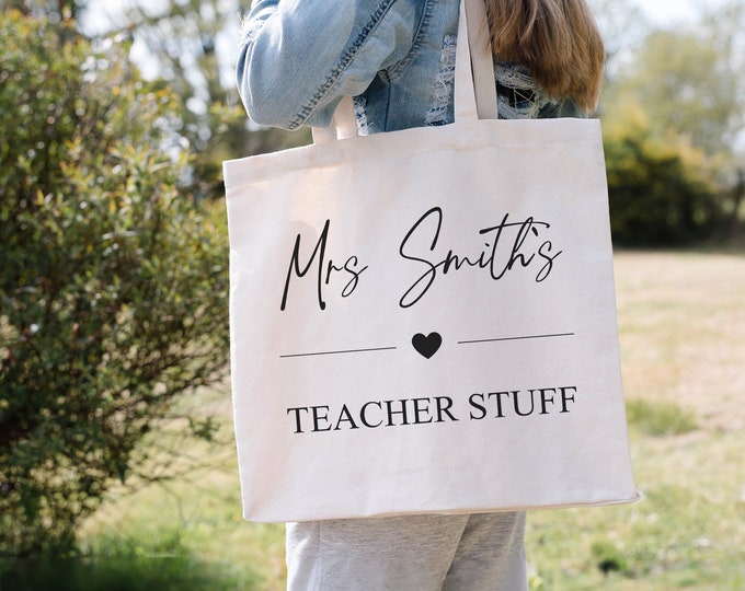 Custom Teacher Tote Bag teaching Assistant Stuff Personalised Gift Jute ...