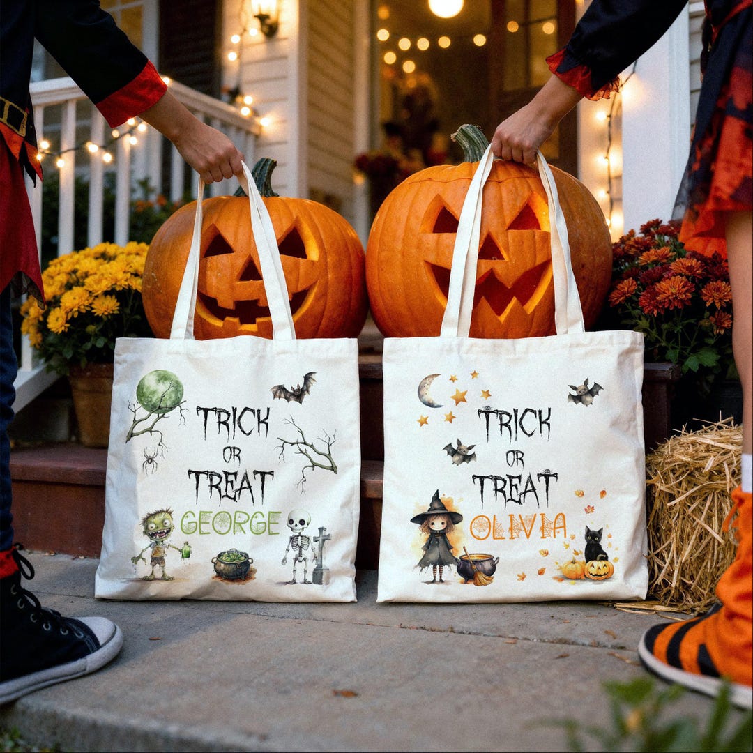 Custom Halloween Tote Bag for Trick or Treat Add Personalised Name ...