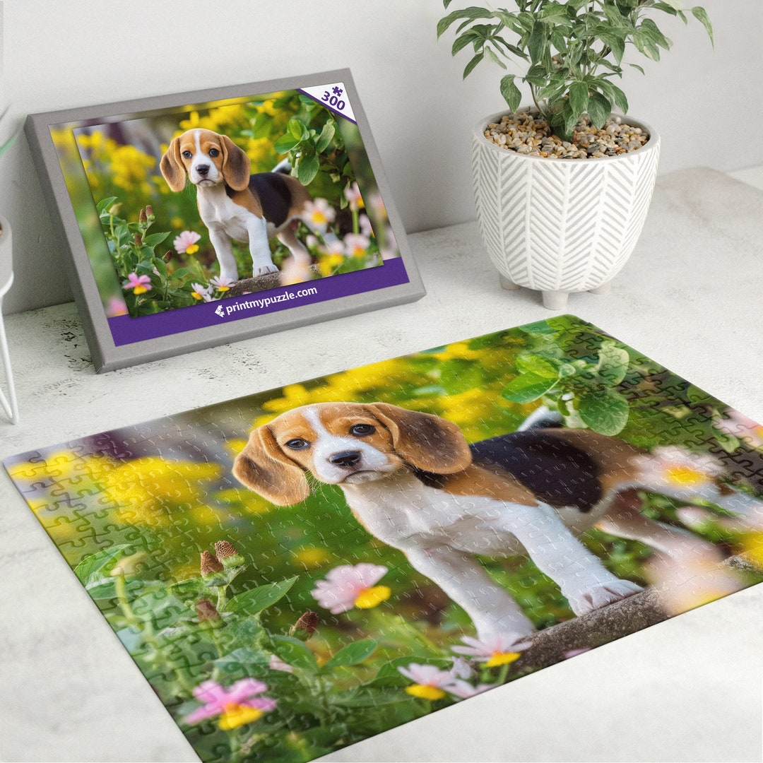Beagle Puzzle 300 Piece Jigsaw – Floral Garden Adorable Pet Puzzle ...