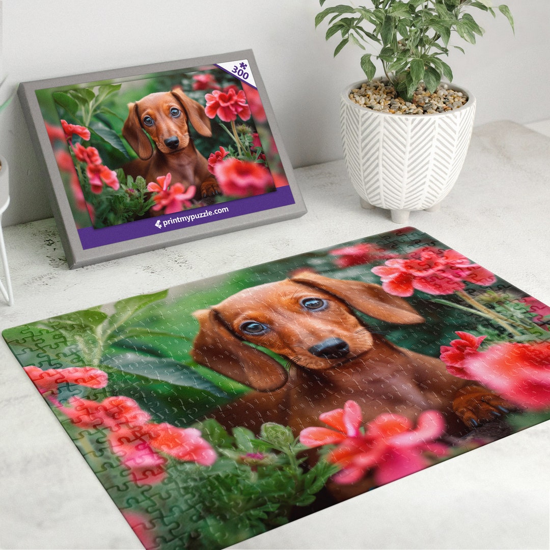 Dachshund Puzzle 300 Piece Jigsaw – Floral Garden Adorable Pet Puzzle ...