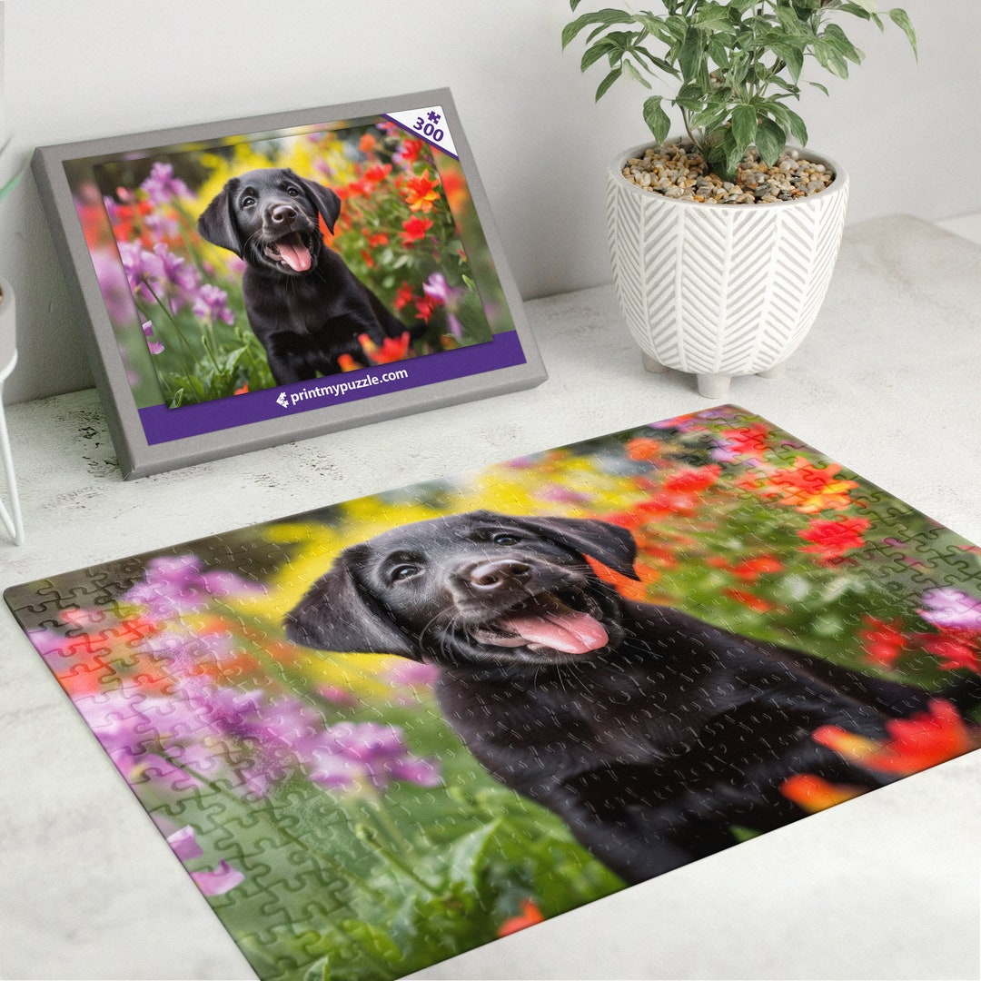 Black Labrador Puzzle 300 Piece Jigsaw – Floral Garden Adorable Pet ...