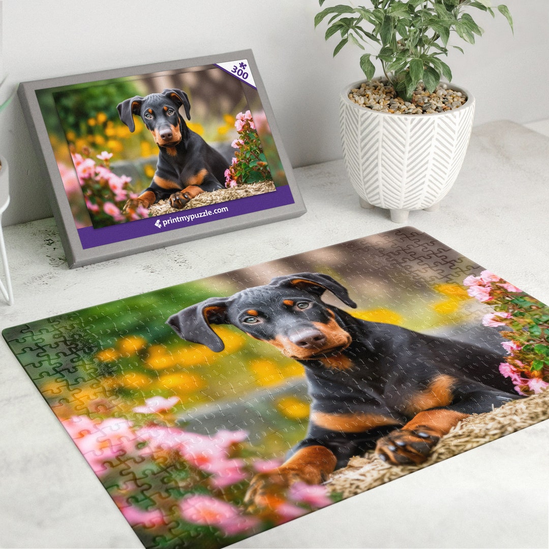 Doberman Puzzle 300 Piece Jigsaw Floral Garden Adorable Pet Puzzle ...