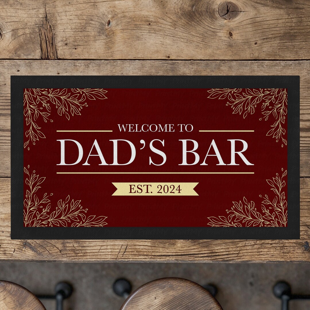 Custom "dad's Bar" Vintage Rubber Bar Mat Runner | Personalised Gift ...