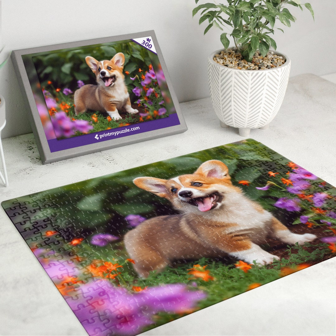 Welsh Corgi Puzzle 300 Piece Jigsaw – Floral Garden Adorable Pet Puzzle ...