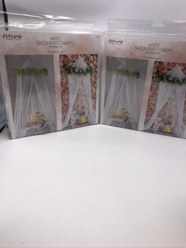 White Silver Glitter Sheer Party Canopy 20 Inches X 106 Inches 2 ...