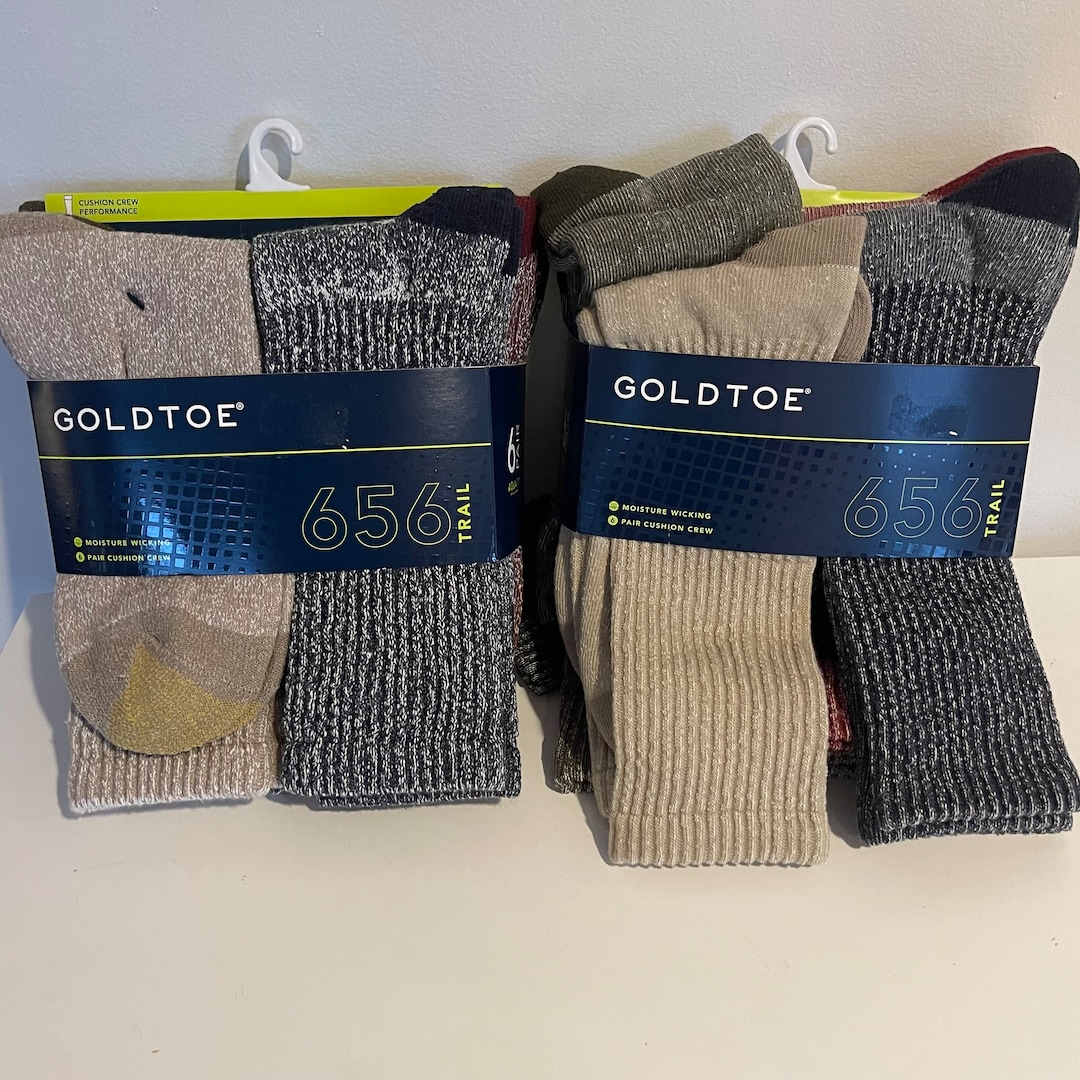 Goldtoe Outdoor Trail Men’s 2 Packs Crew Socks 12 Pairs Size 6 to 12.5 ...