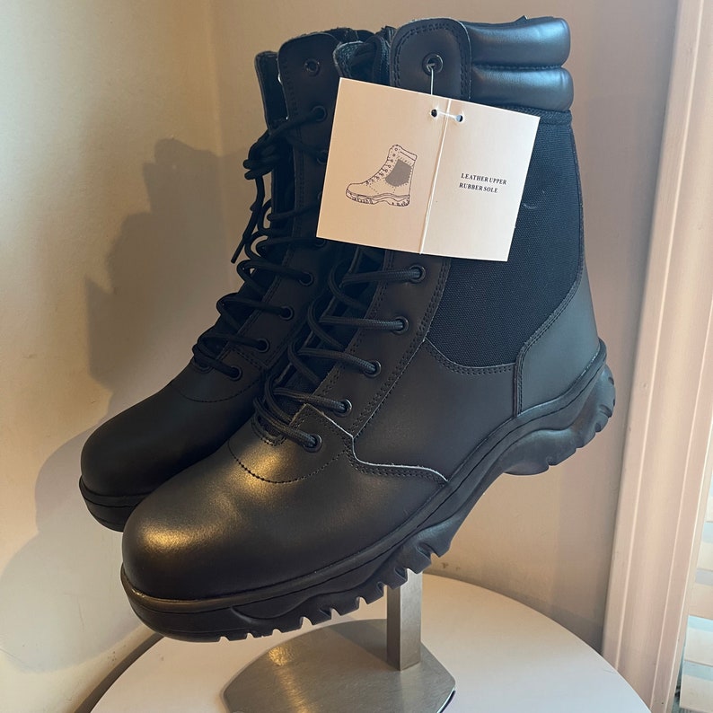 Tactical Men's Military Zipper Genuine Leather Oil & Slip Resistant ...