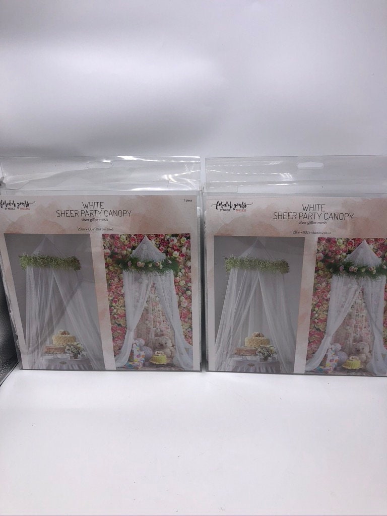 White Silver Glitter Sheer Party Canopy 20 Inches X 106 Inches 2 ...