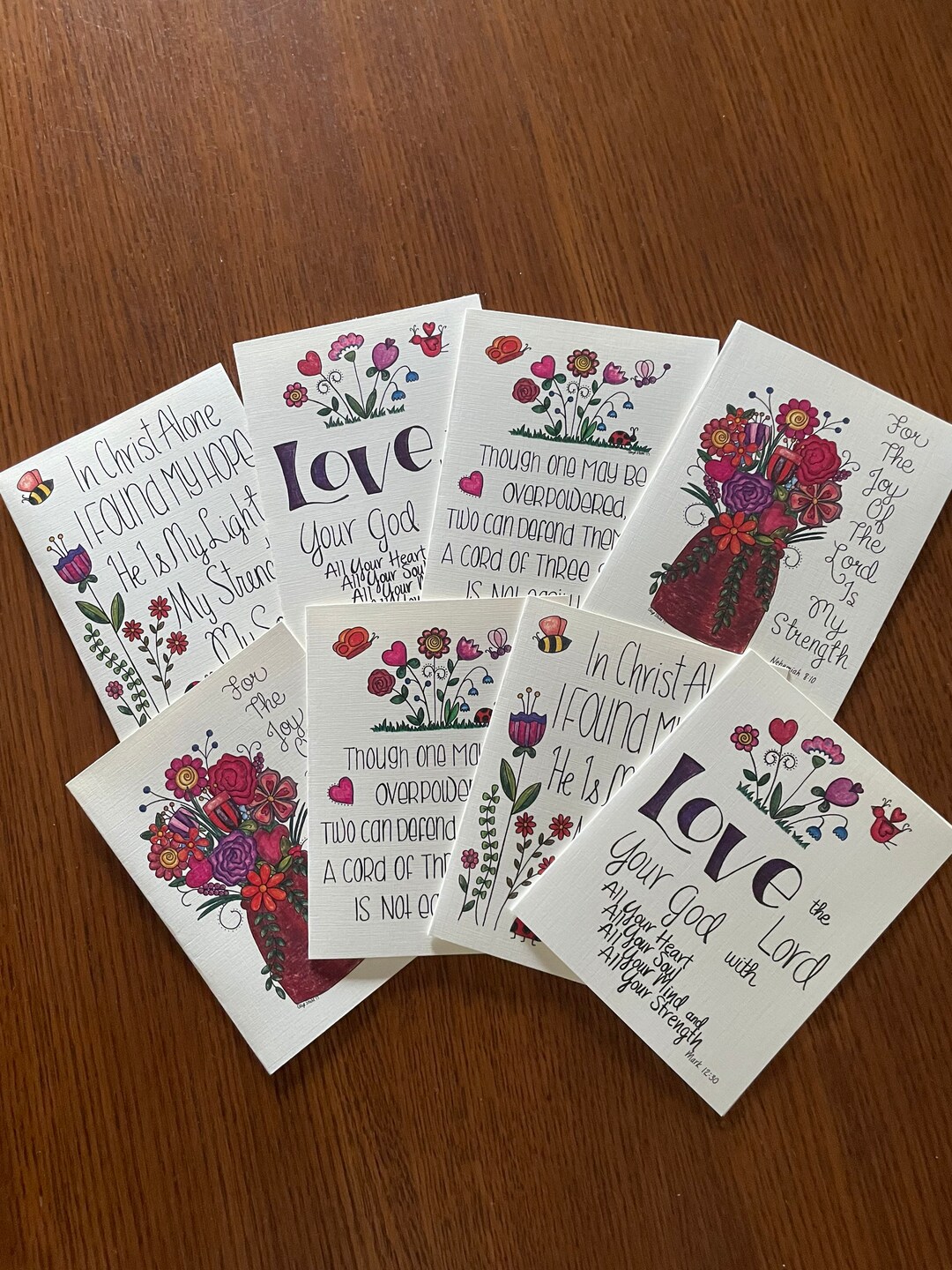 8 Bible Verse Note Cards-hand-designed & Lettered-religious Note Cards ...
