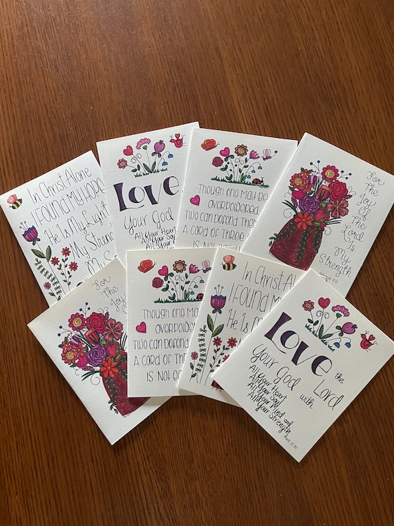 8 Bible Verse Note Cards-hand-designed & Lettered-religious | Etsy