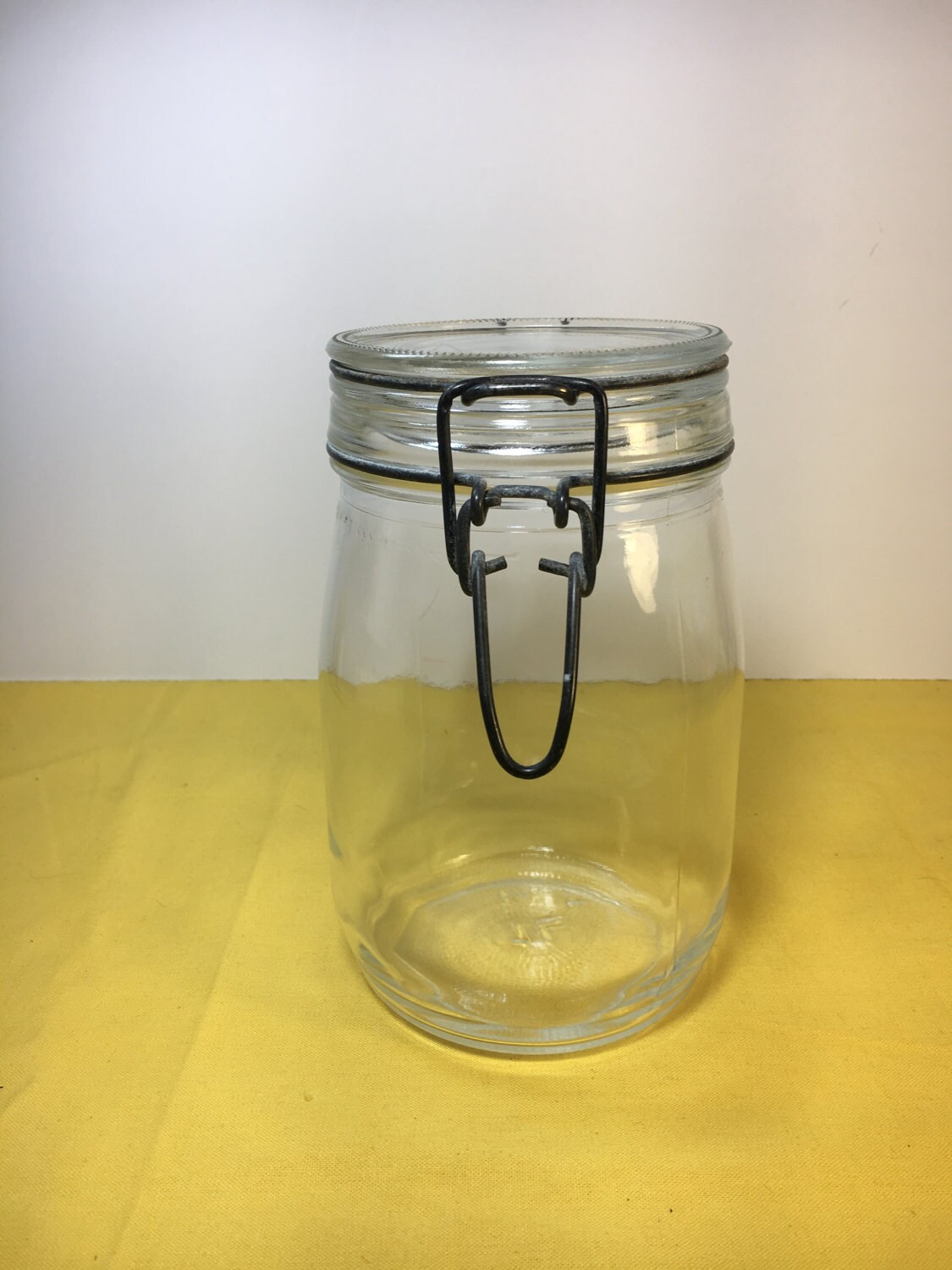 Vintage Triomphe Glass Jar Clear 1 Liter Glass Canister W Locking Wire Vintage Triomphe Glass Jar Clear 1 Liter Glass Canister W Locking Wire