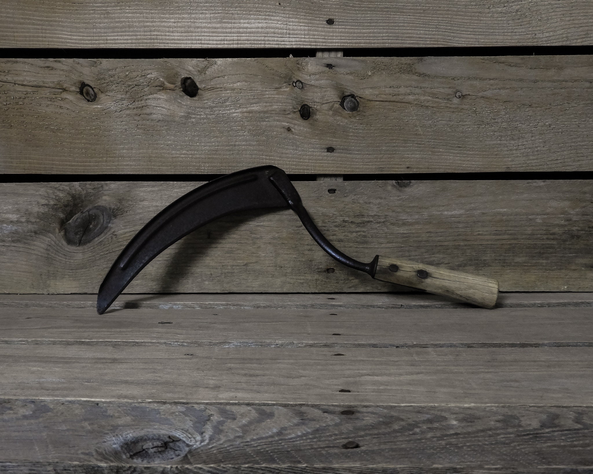 Antique Sickle Blade, Wooden Handle, Primitive Tool, Farm Implement ...