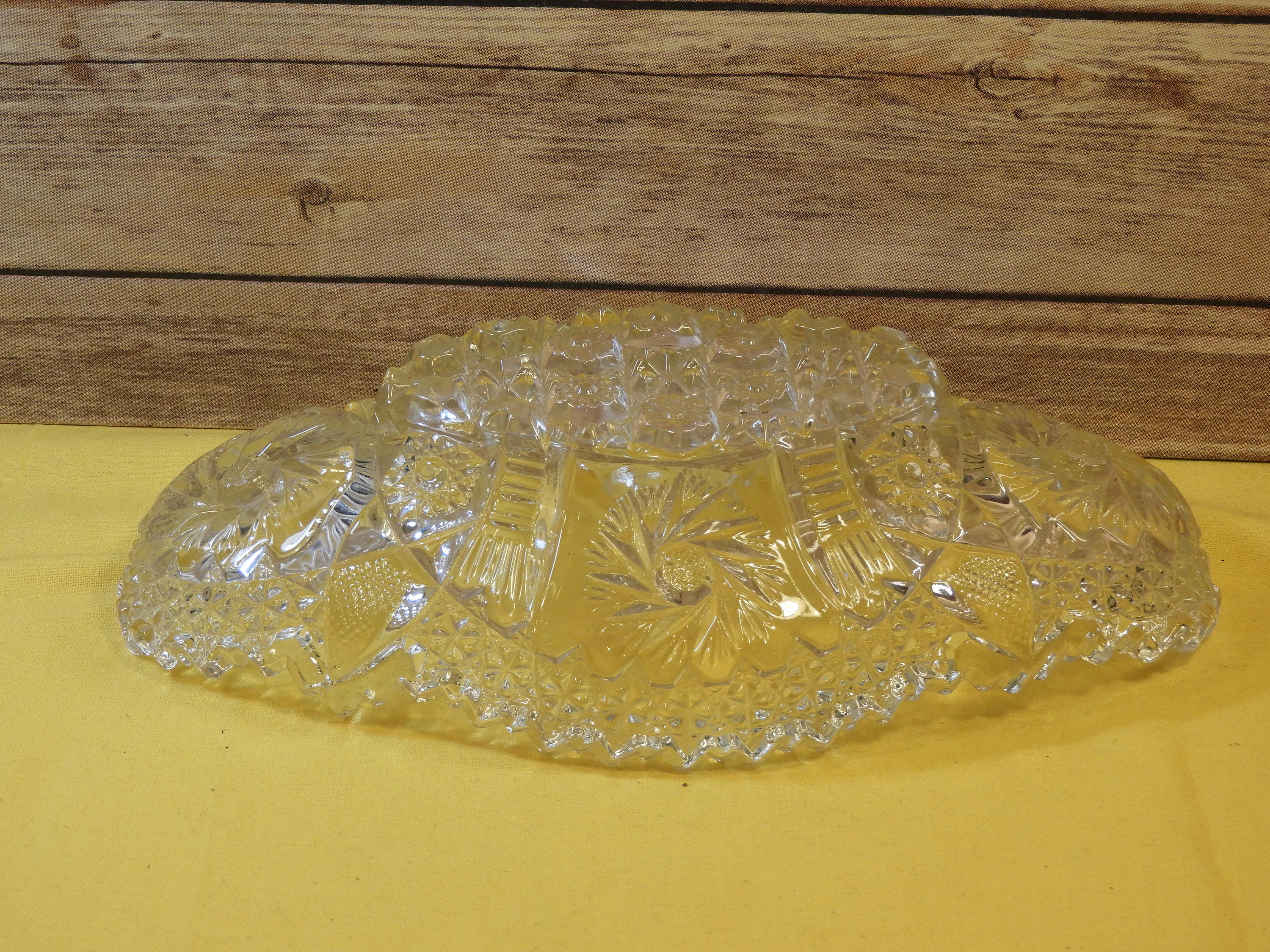 Vintage Glass Relish Dish Clear Cut Glass Pressed American Brilliant Design Serving Tray