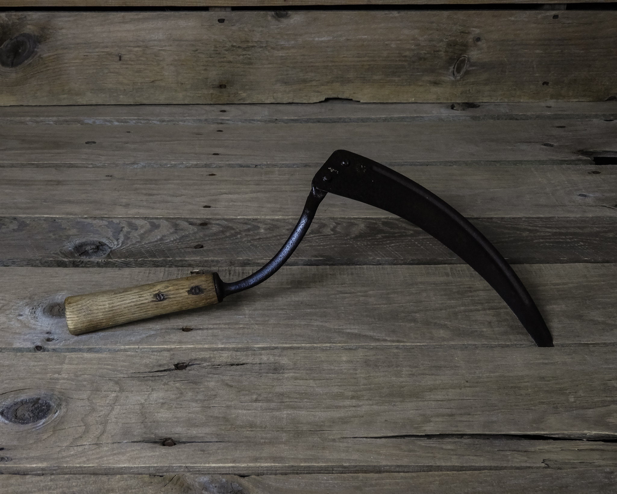 Antique Sickle Blade, Wooden Handle, Primitive Tool, Farm Implement ...