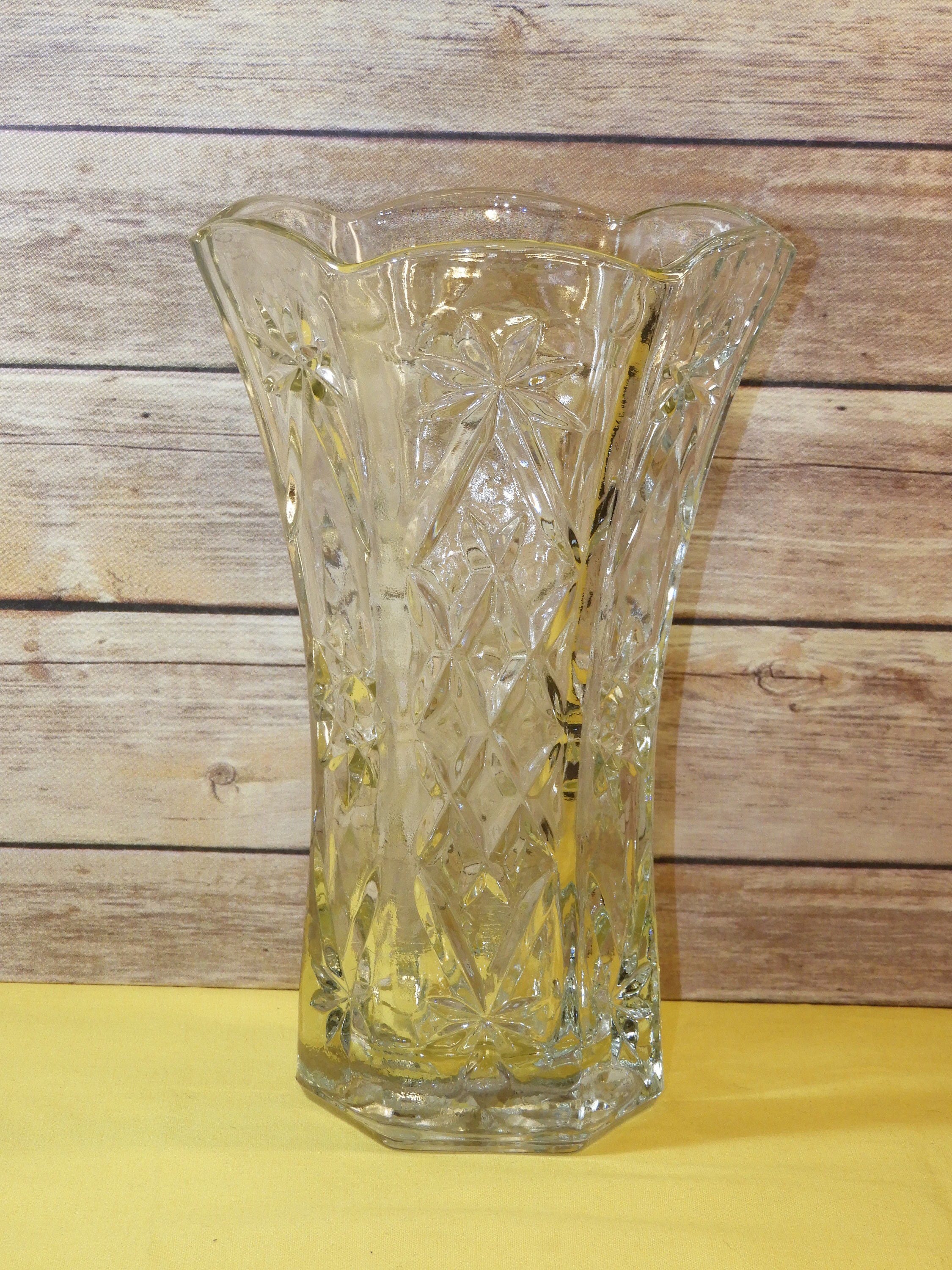 Vintage Anchor Hocking Pressed Cut Heavy Glass Vase Early American