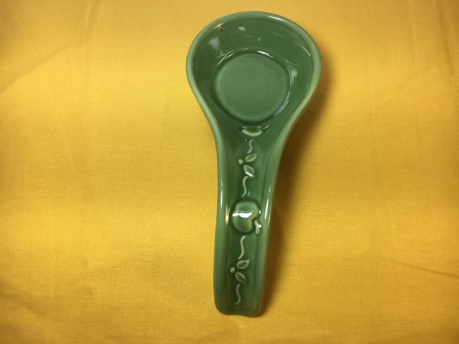 Green Ceramic Spoon Rest, 8 Countertop Spoon Rest, Embossed Apple ...