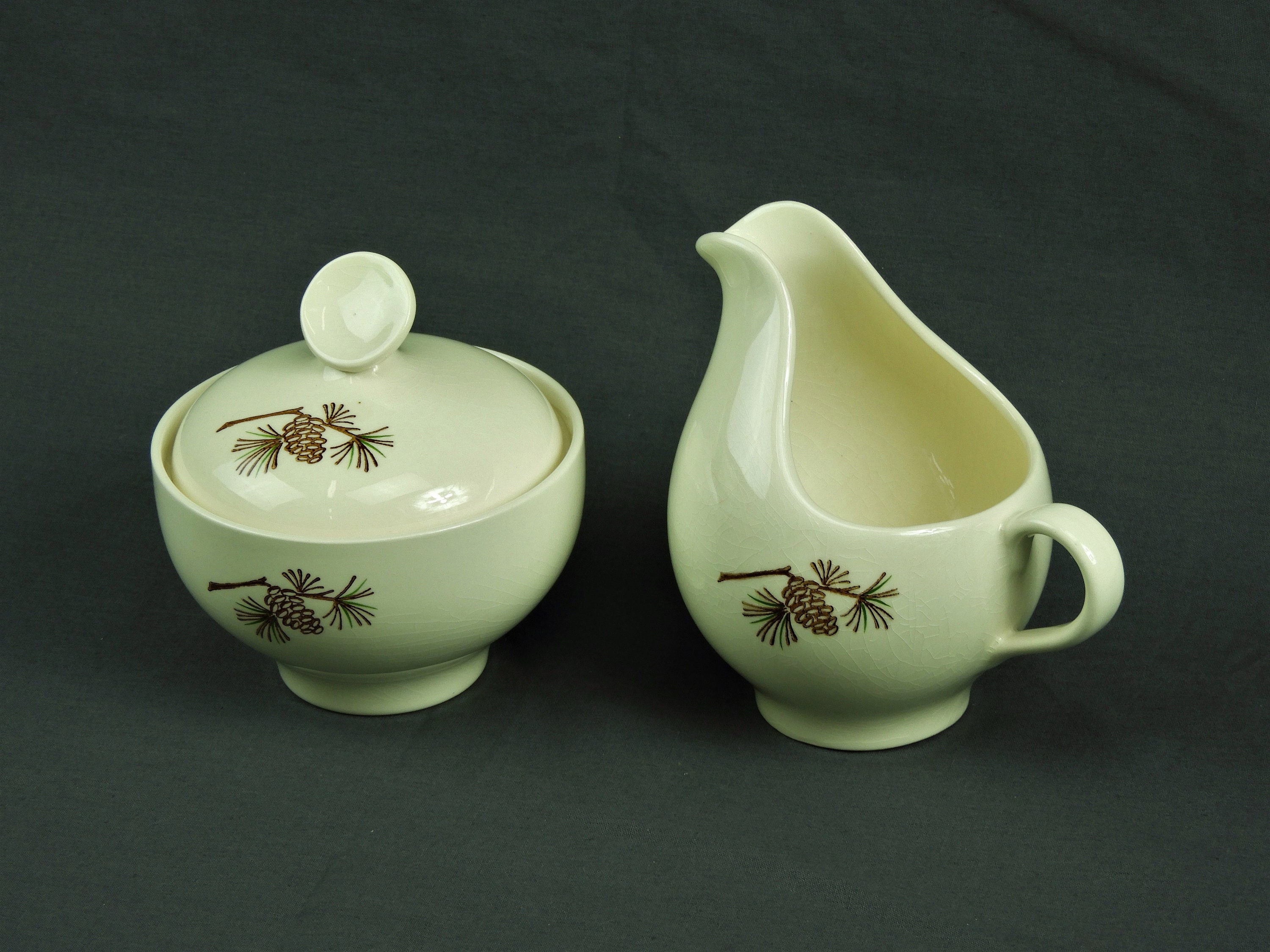 Vintage Stetson China, Creamer & Sugar Bowl, Off White Eggshell, Pine ...