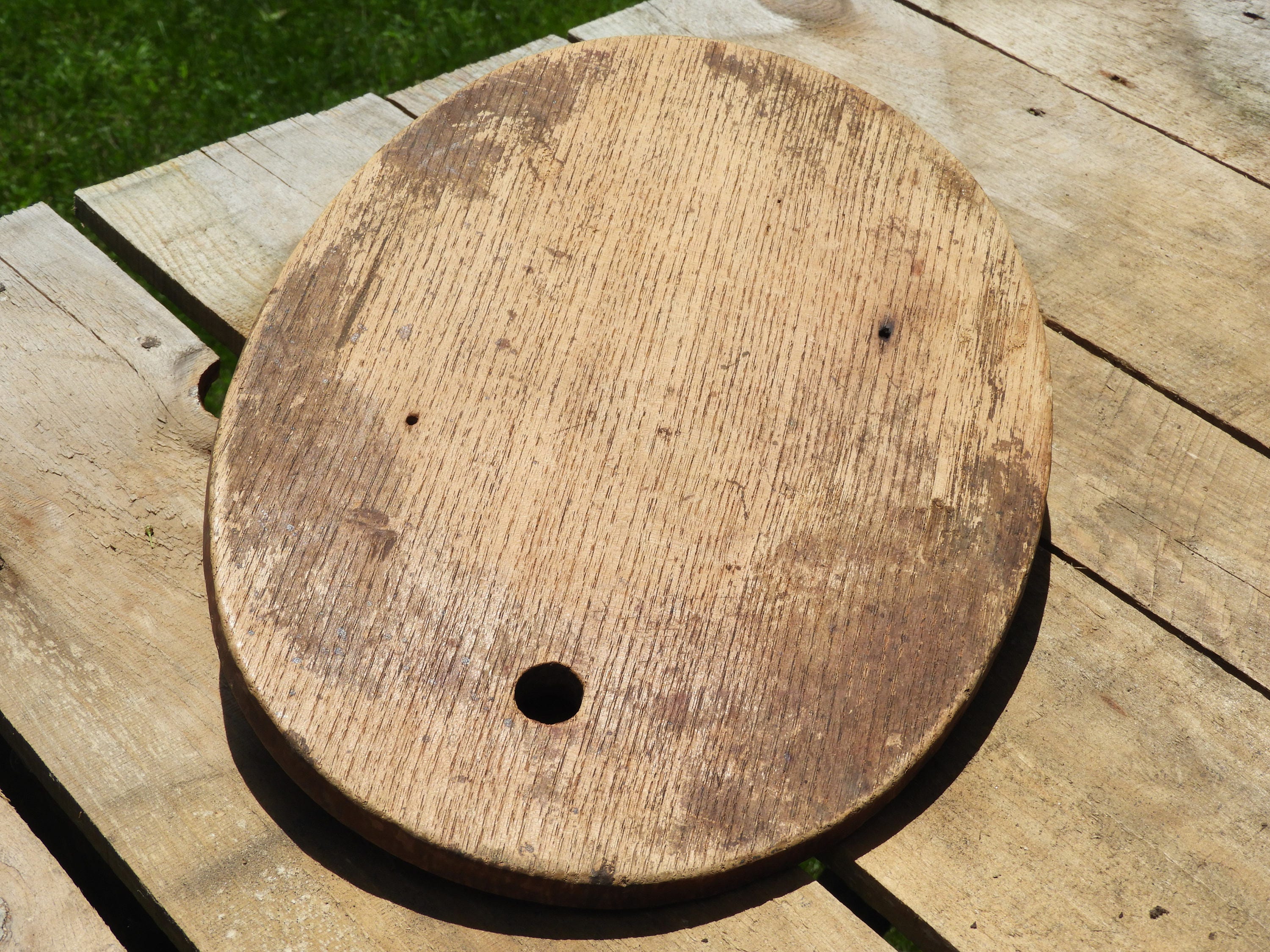 Antique Butter Churn Lid, Wooden Rustic Red Mixer Top, Primitive ...