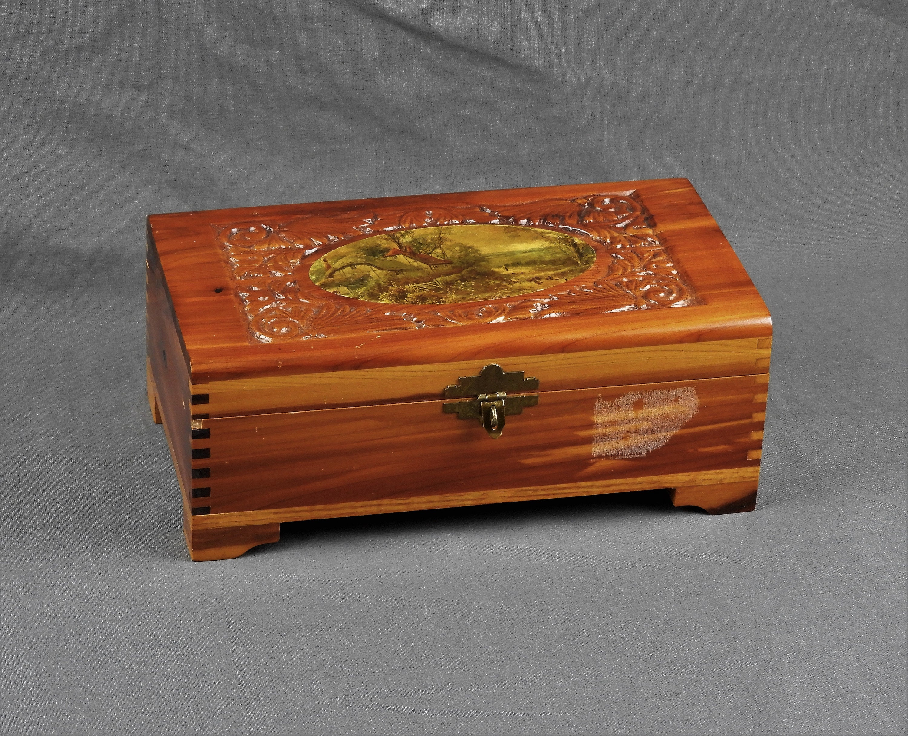 Vintage Cedar Keepsake Box, Wooden Jewelry Storage, Copper Gold Color ... Vintage Cedar Keepsake Box, Wooden Jewelry Storage, Copper Gold Color ...