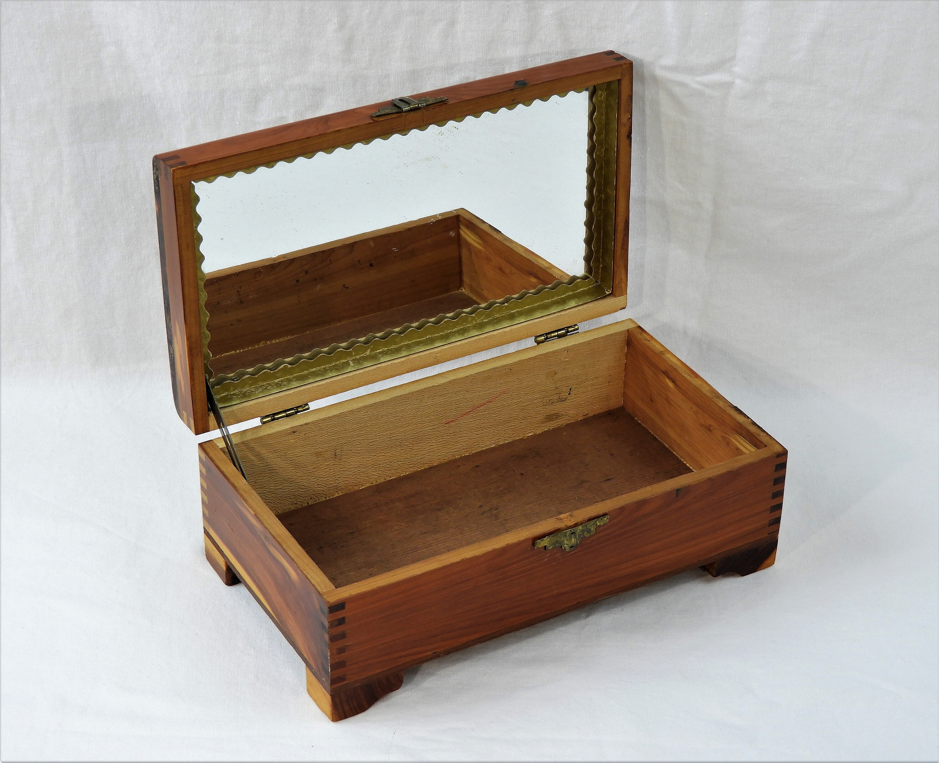 Vintage Jewelry Box Cedar Storage Wood Keepsake Chest Copper Gold
