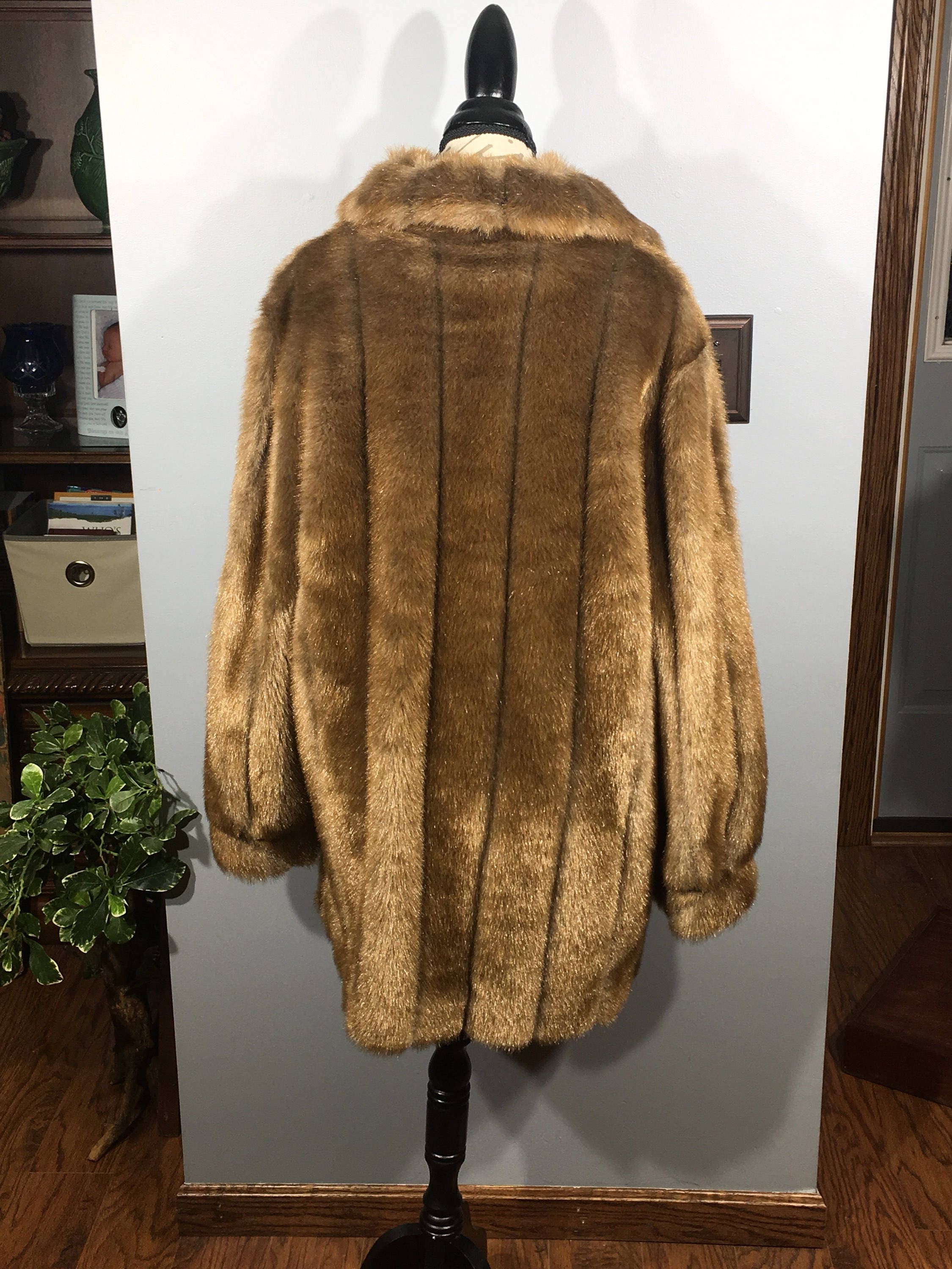 Vintage Dennis Basso Coat Brown Fur Coat Modacrylic Coat And Fur Hood Designer Fashion Winter